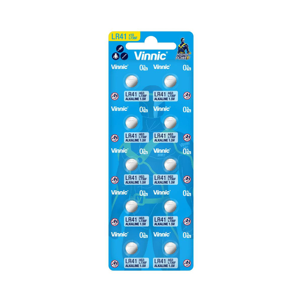 Vinnic Alkaline Button Cell Battery LR41 AG3 / L736F (1.5V) - 10Count ...